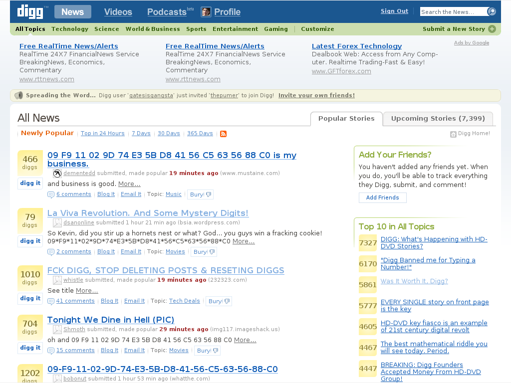 Biggest Moment in old digg history - The AACS encryption key ...