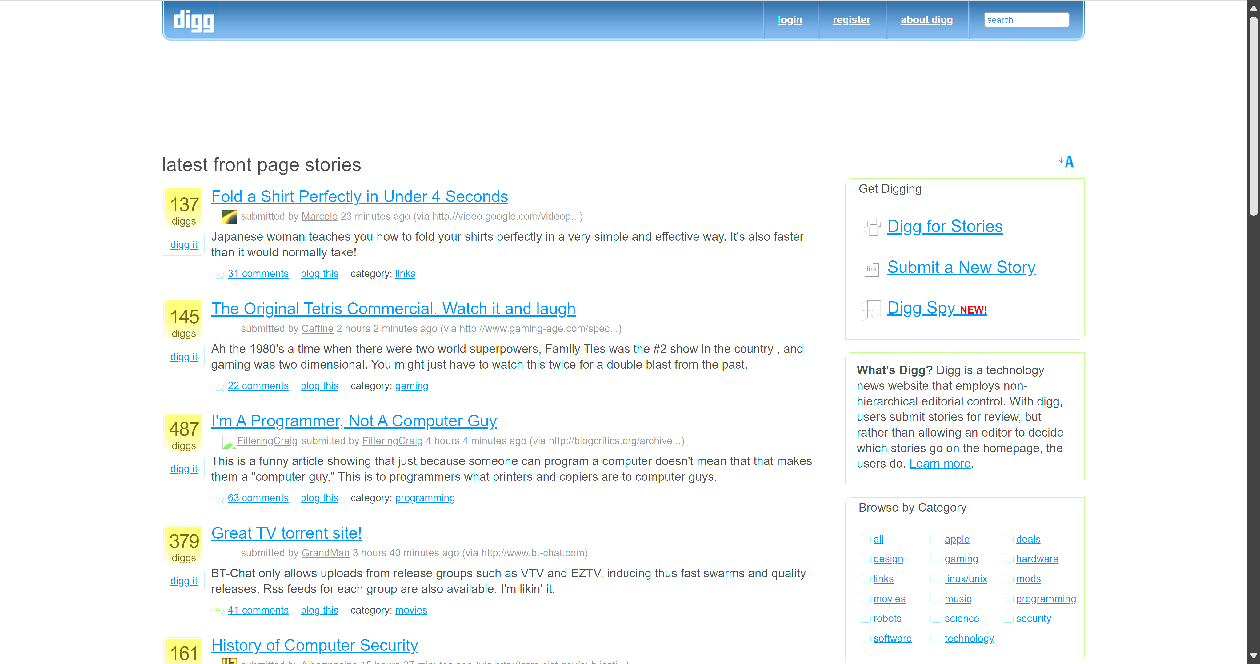 Snapshot of digg.com on January 16, 2006 | The Old Web | Digg
